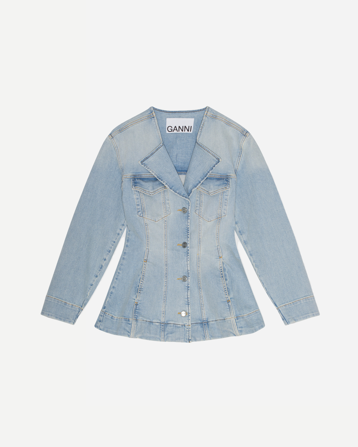 Tint Denim Fitted Blazer - Tint Denim fra Ganni | Munk Store